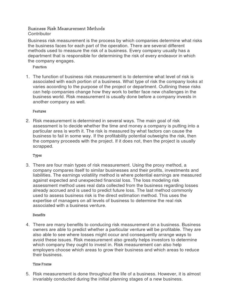 Business Risk Measurement Methods | PDF | Risk | Investor