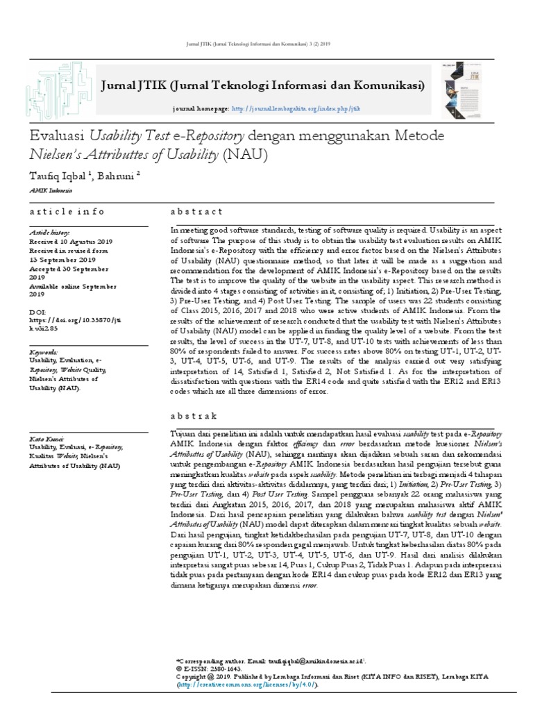 Evaluasi Usability Test E-Repository Dengan Menggunakan Metode Nielsen ...