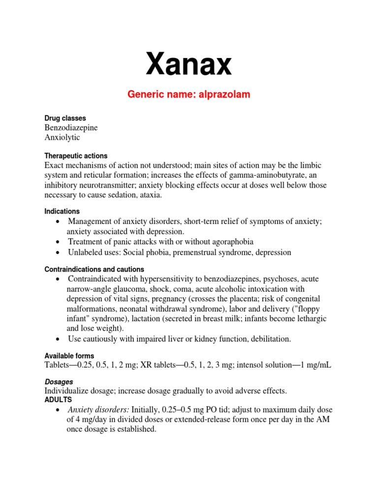 Xanax Drug Card | Download Free PDF | Diseases And Disorders | Medicine