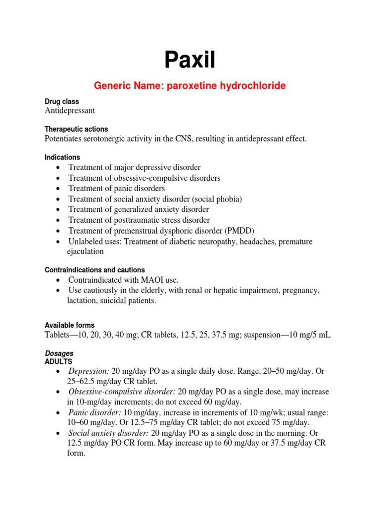 Paxil Drug CARD | PDF | Medicine | Drugs