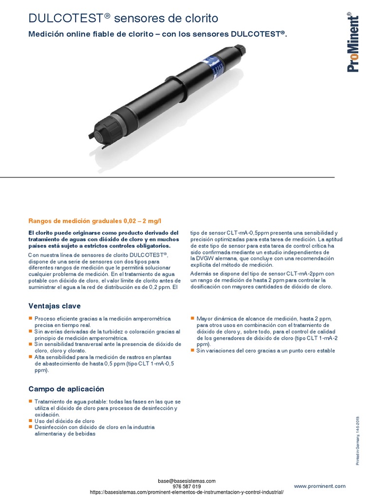 Sensor de Clorito Prominent Dulcotest | PDF | Cloro | Agua potable