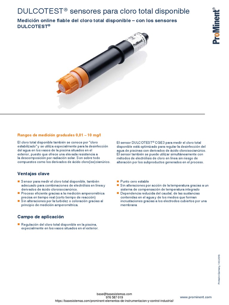 Sensor Cloro Libre Prominent Dulcotest | PDF | Cloro | Medición