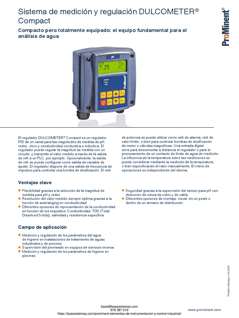 Dispositivo Medicion y Regulacion Prominent Dulcometer Compact | PDF ...