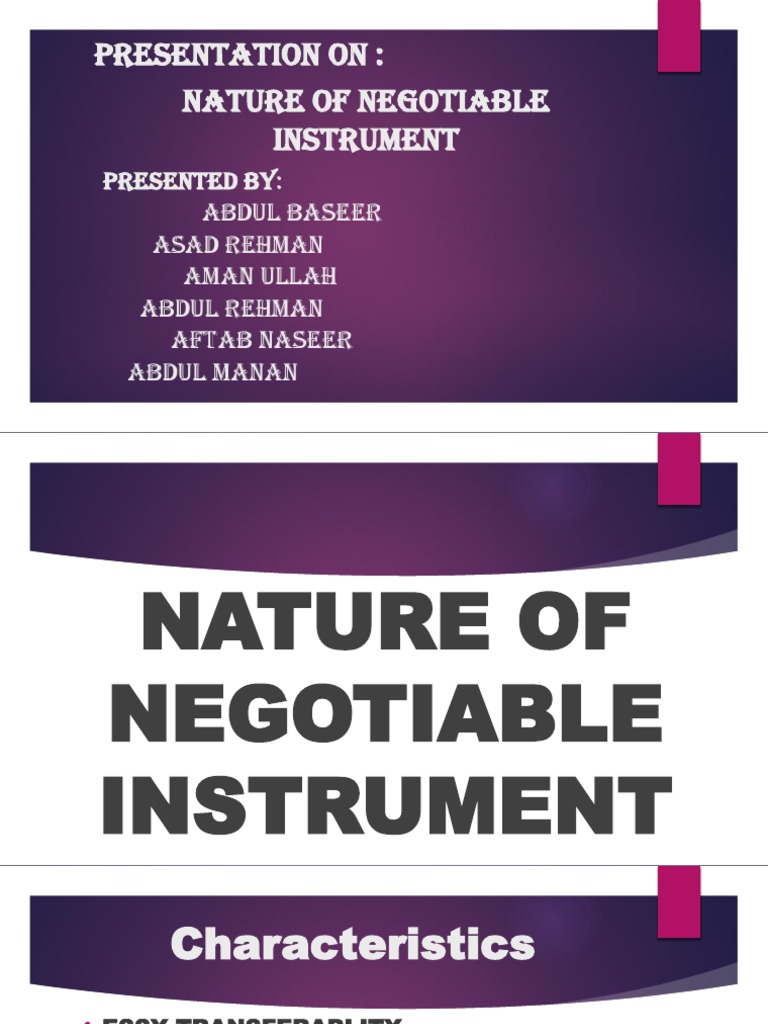 Nature of Negotiable Instruments Presentation | PDF | Negotiable ...
