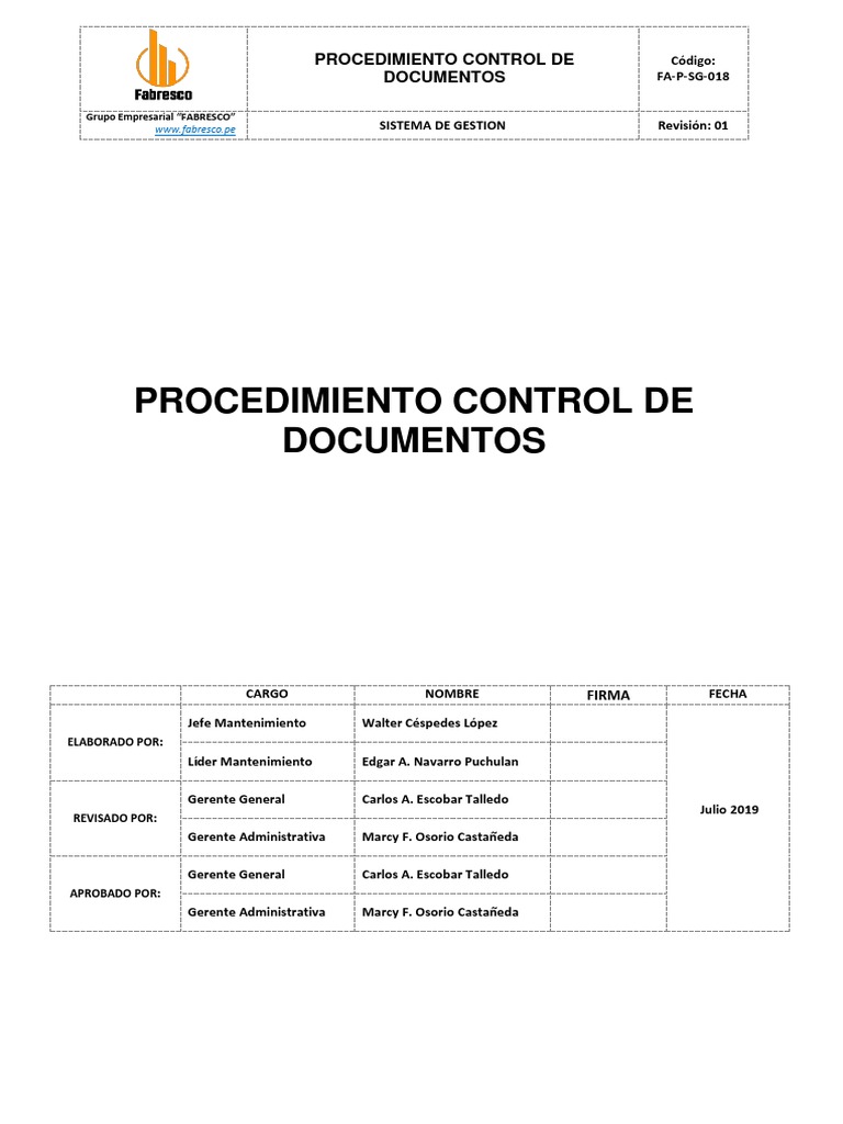 FA-P-SG-018 - Procedimiento de Control Documentario | PDF | Sistema de información geográfica ...