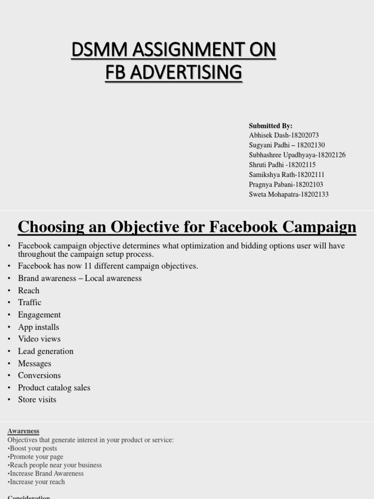 DSMM Assignment On FB Advertising: Submitted by | PDF | Advertising | Facebook