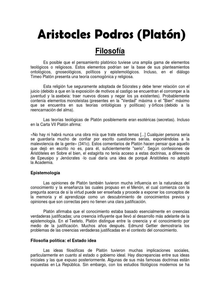 Aristocles Podros | PDF | Platón | Metafísica