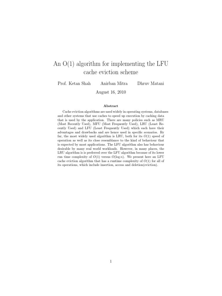 An O (1) Algorithm For Implementing The LFU Cache Eviction Scheme | PDF ... An O (1) Algorithm For Implementing The LFU Cache Eviction Scheme | PDF ...