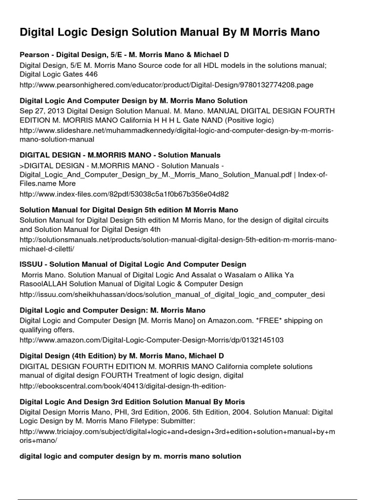 Digital Logic Design Solution Manual by M Morris Mano Adgkuty | PDF ...