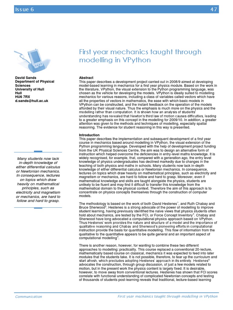 First Year Mechanics Taught Through Modelling in V | PDF | Computer ...