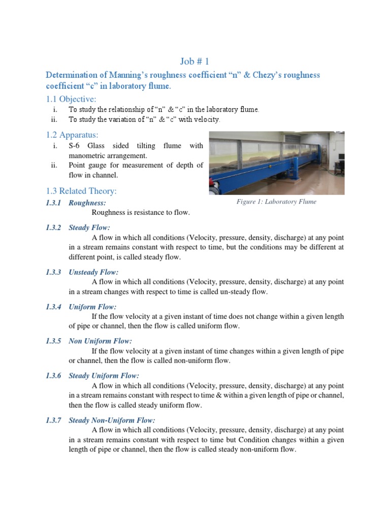 Determination of Manning's Roughness Coefficient "N" & Chezy's ...