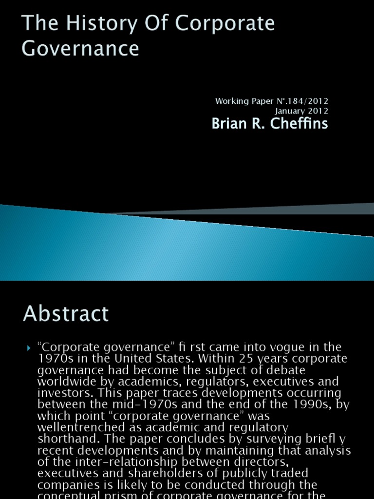 The History of Corporate Governance | PDF | Corporate Governance ...