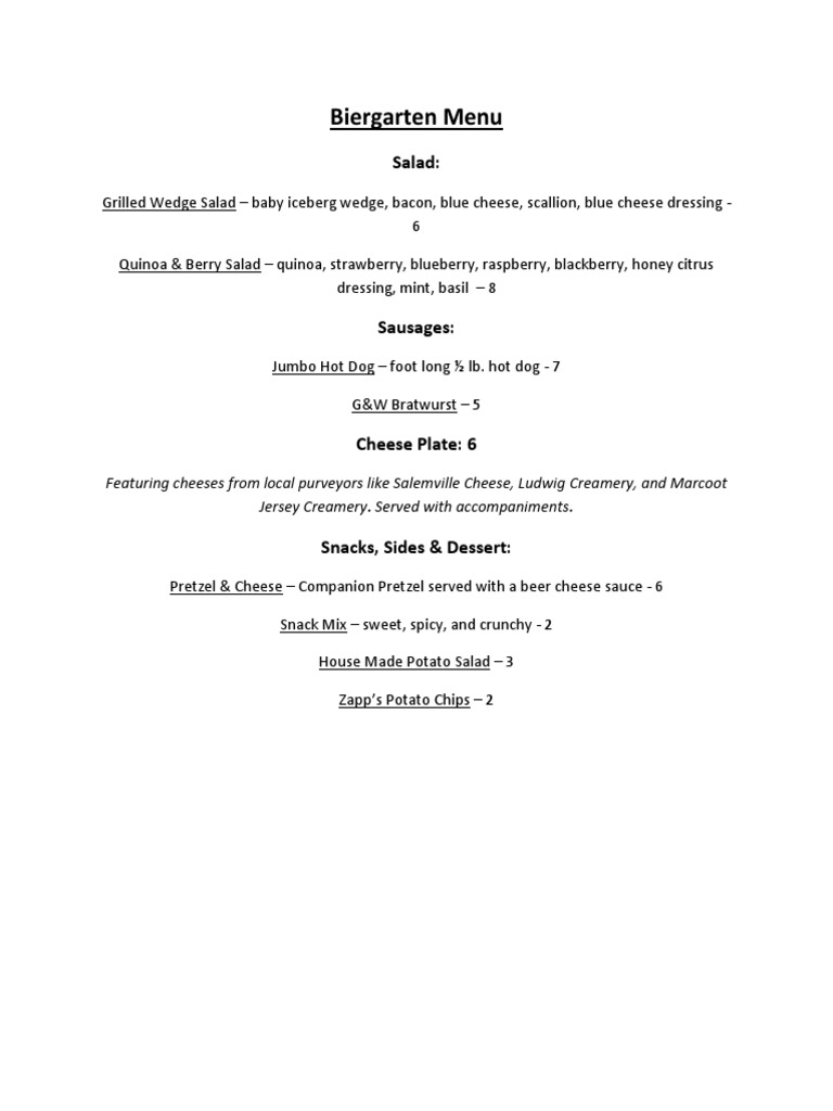 Biergarten Menu | PDF