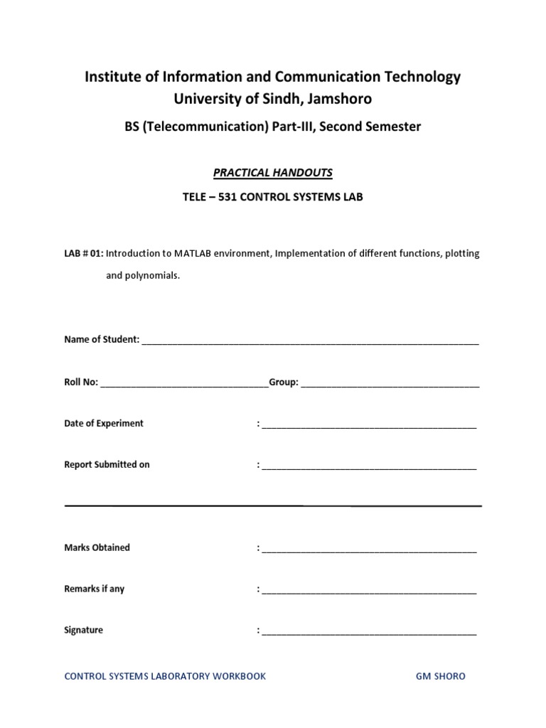 LCS Lab1 Introduction of Matlab | PDF | Matlab | Matrix (Mathematics)