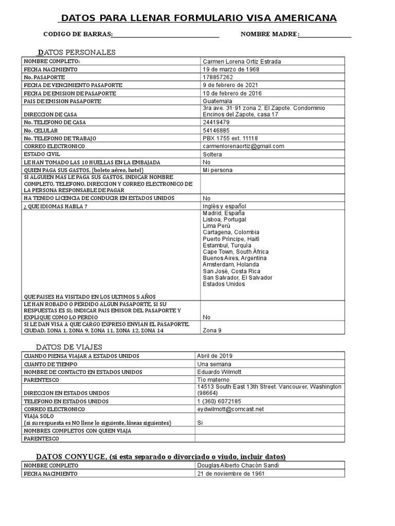 Formulario Visa Americana Nuevo | PDF | Visa de viaje