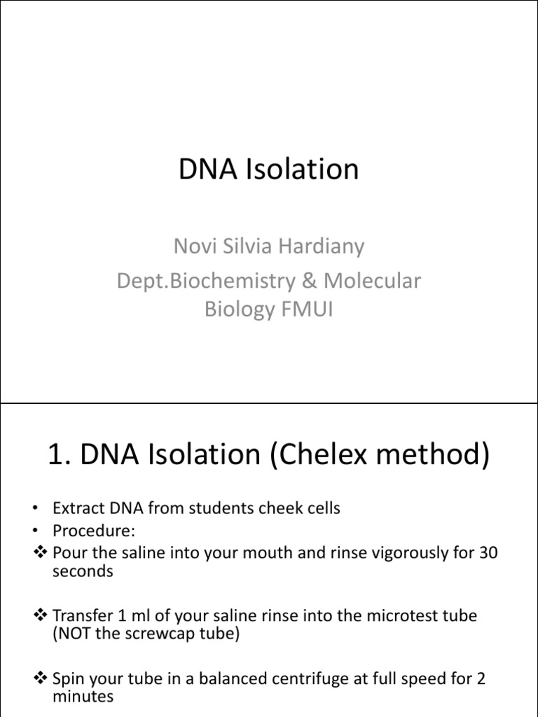 DNA Isolation: Novi Silvia Hardiany Dept - Biochemistry & Molecular ...