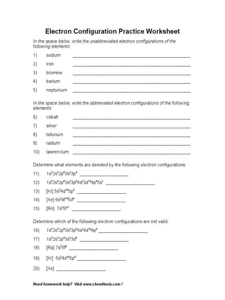 Electron Configuration Worksheet | PDF