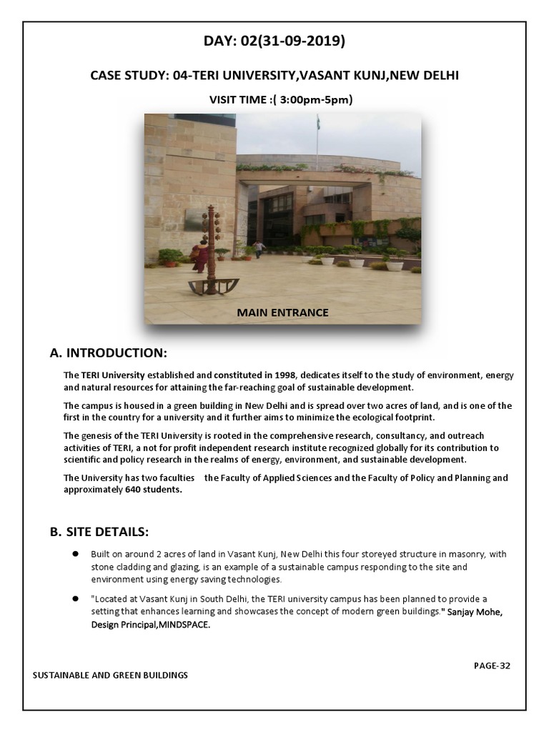 Case Study: 04-Teri University, Vasant Kunj, New Delhi: VISIT TIME: (3 ...