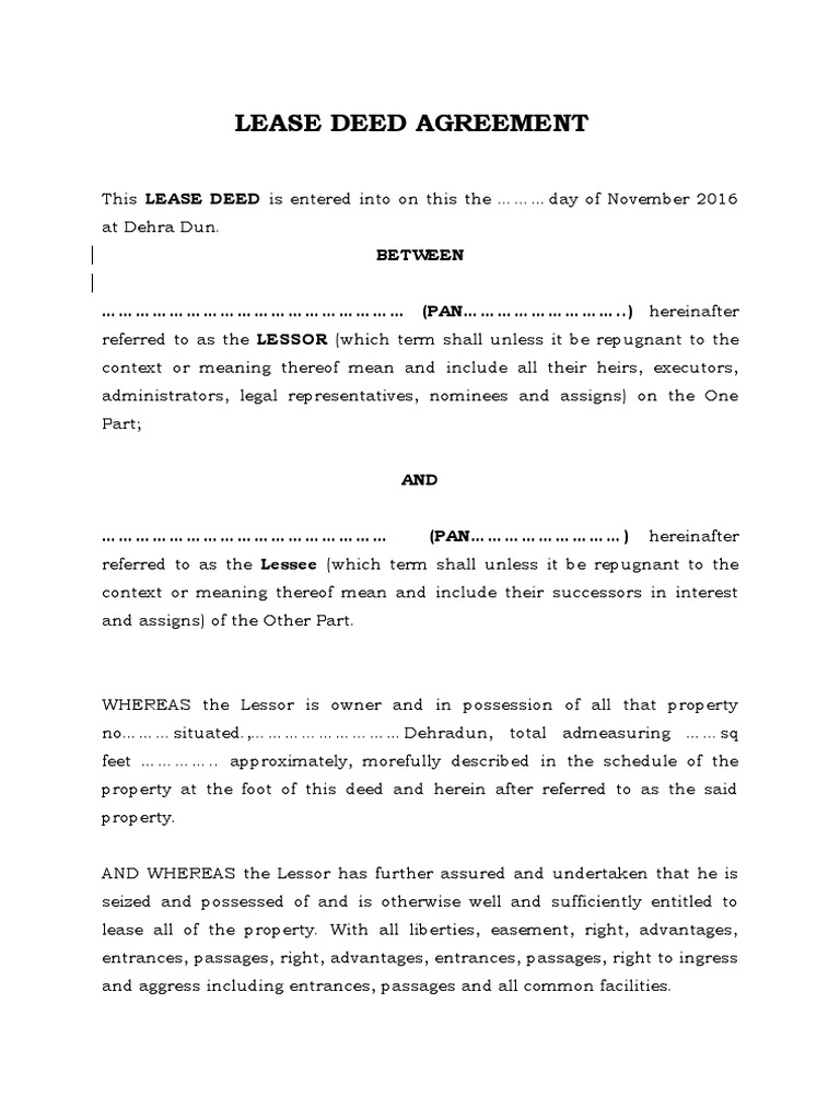 Lease Deed Agreement PDF Lease Government