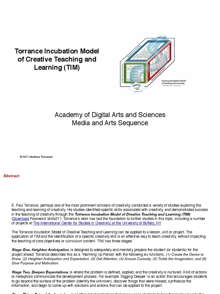 The Incubation Curriculum Model | PDF | Project Based Learning | Creativity