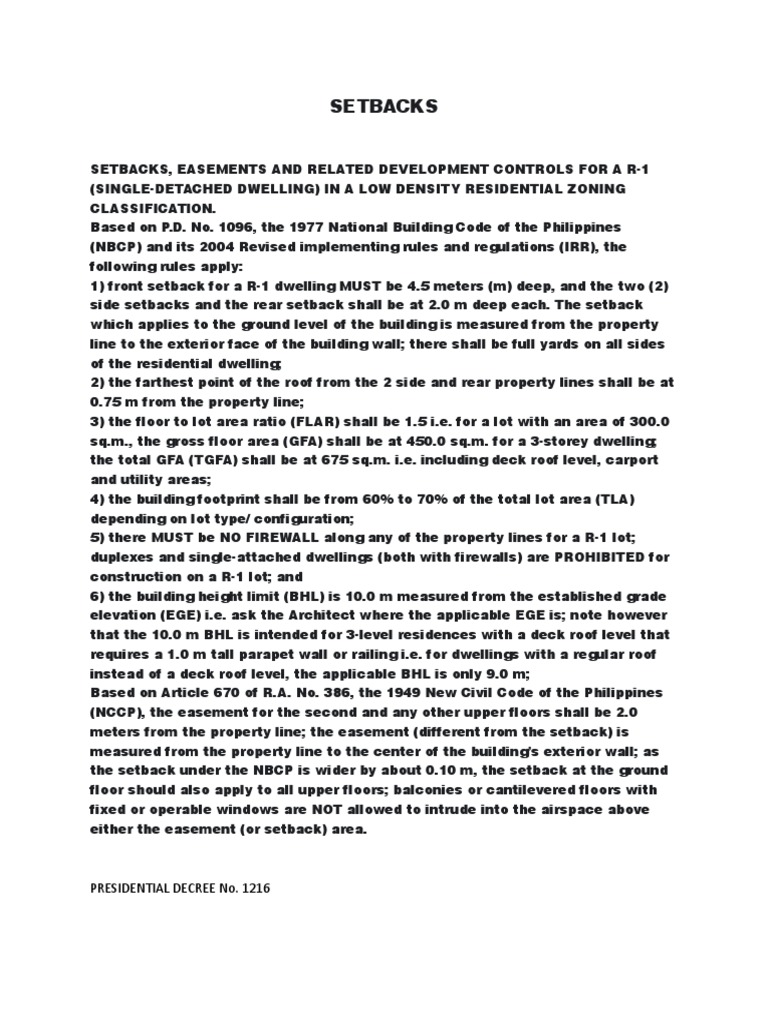 Setbacks: Presidential Decree No. 1216 | PDF | Easement | Building
