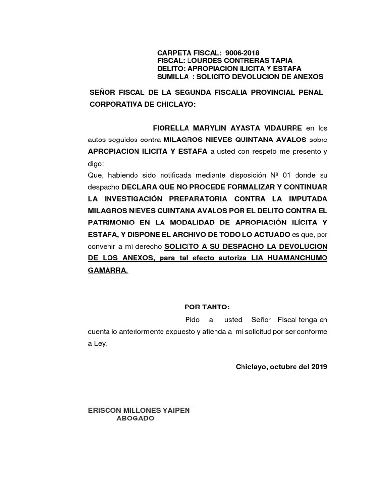 Solicito Devolucion de Anexos | PDF