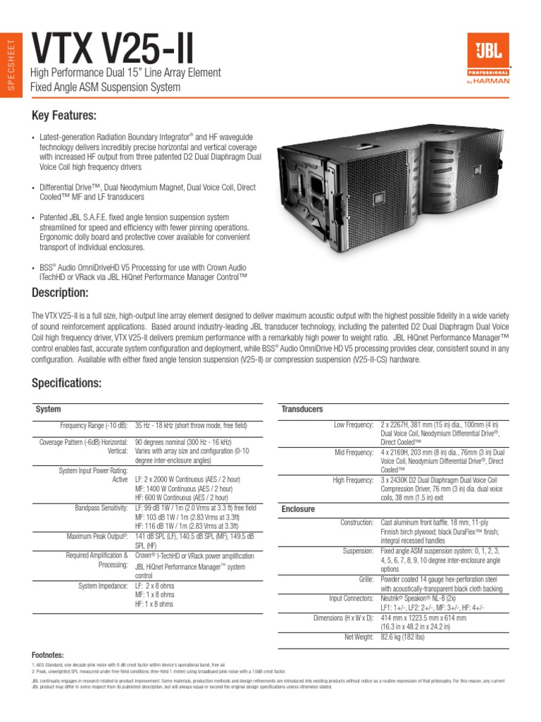 VTX V25-Ii: Key Features | PDF | Signal Processing | Audio Electronics