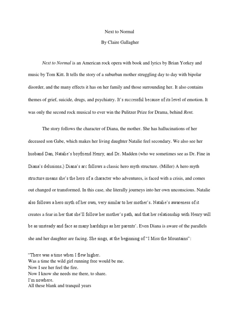 Next To Normal Is An American Rock Opera With Book and Lyrics by Brian ...