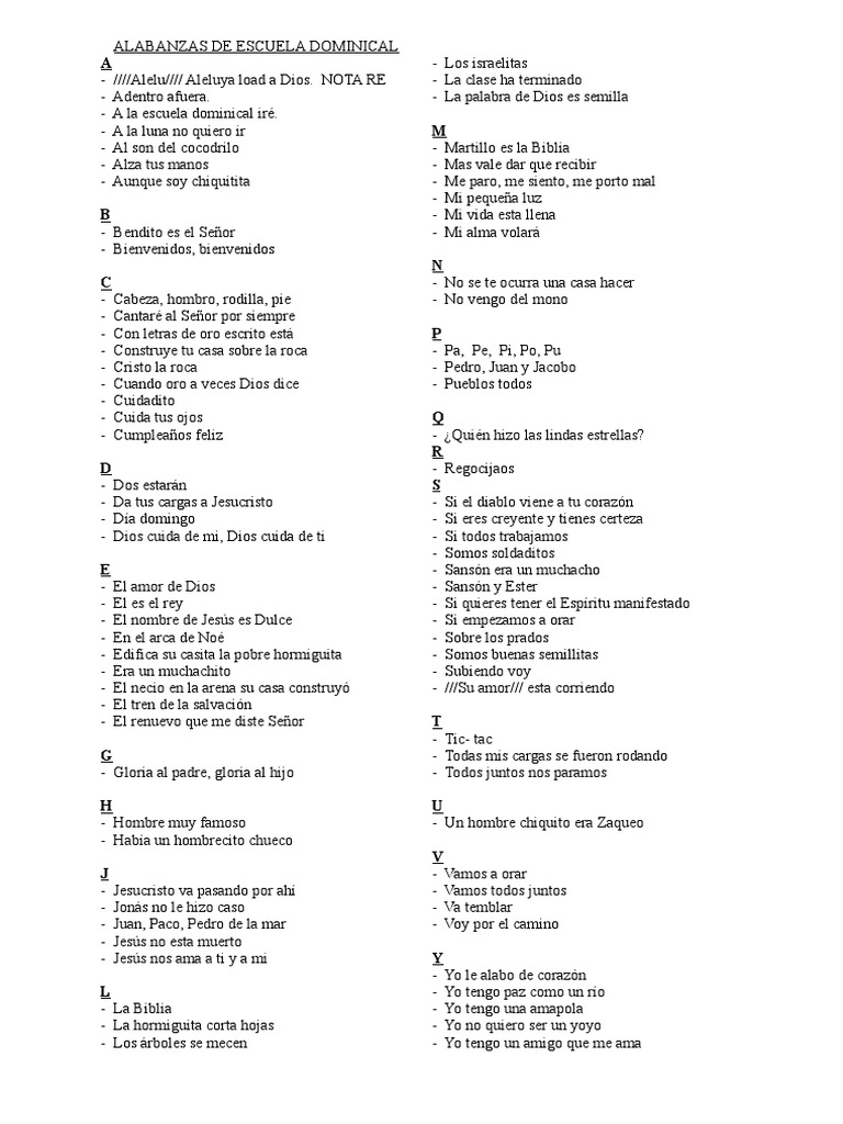 Alabanzas y canciones de la escuela dominical | PDF | Creencia ...