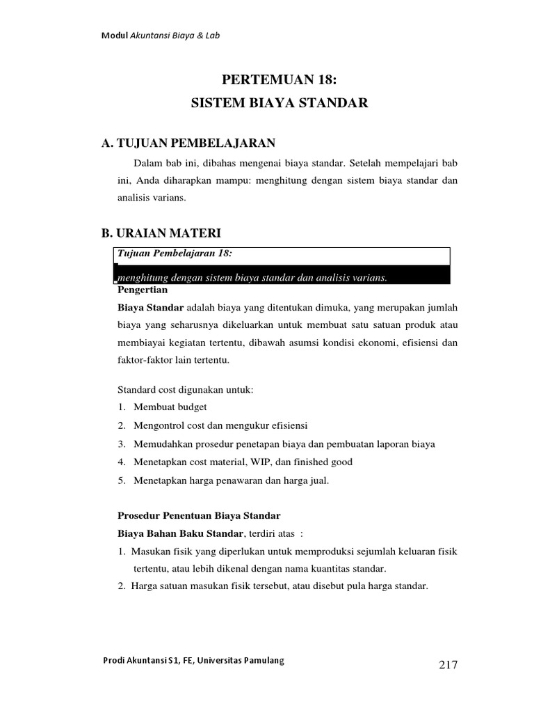 Analisis Varians Biaya Standar | PDF | Metode & Bahan Ajar | Teknologi ...
