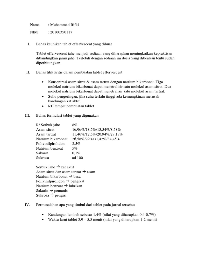Tugas Tablet Effervescent | PDF | Sains & Matematika