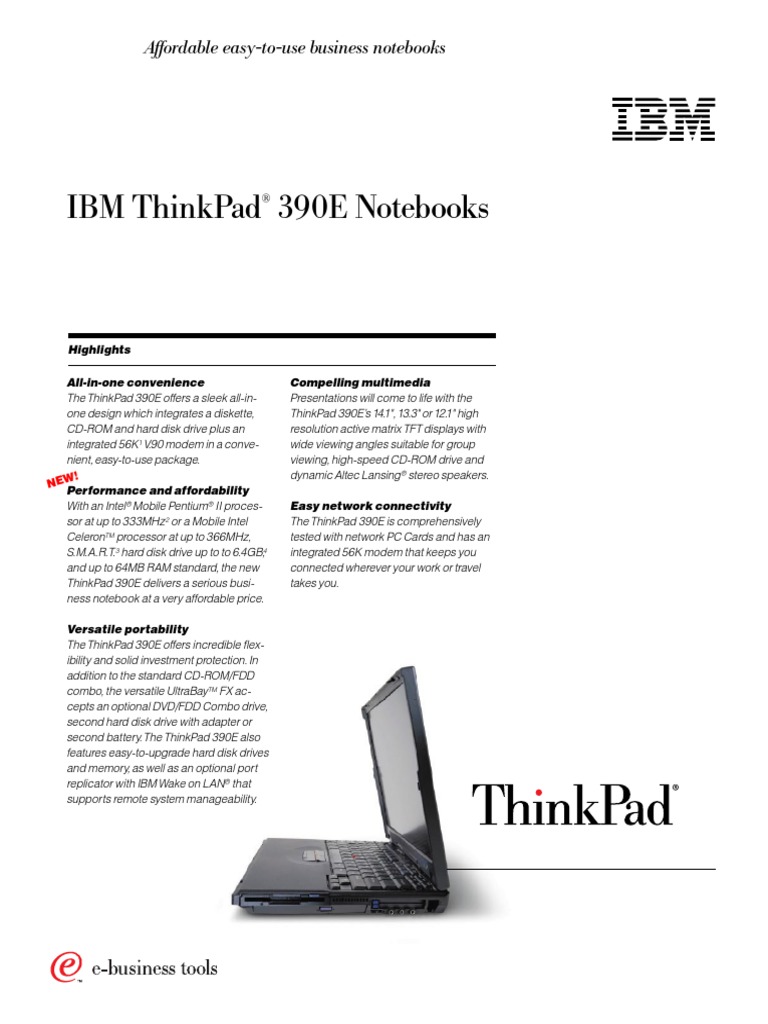 Ibm Thinkpad 390E Notebooks: Affordable Easy-To-Use Business Notebooks ...