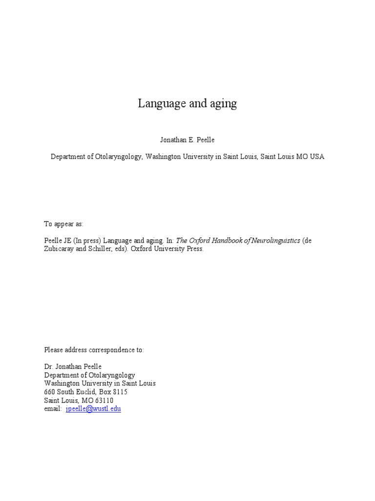 Peelle Language-Aging PREPRINT | PDF | Speech | Perception