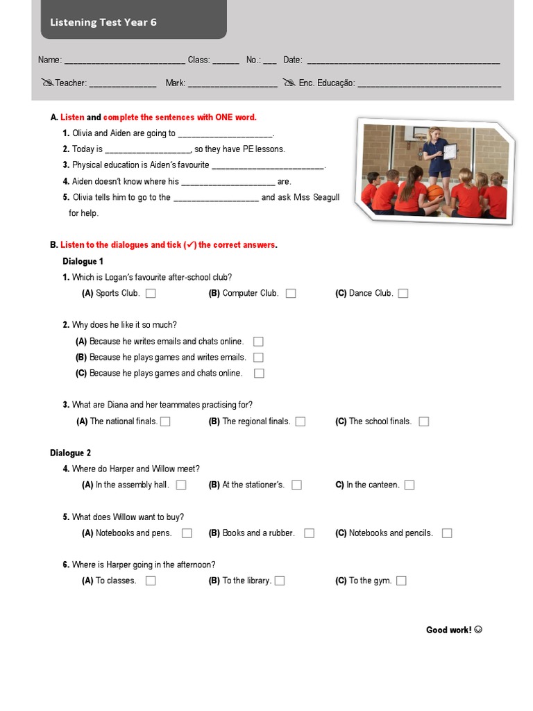 Grade 6 Listening Test with Answers | PDF | Language Arts & Discipline ...