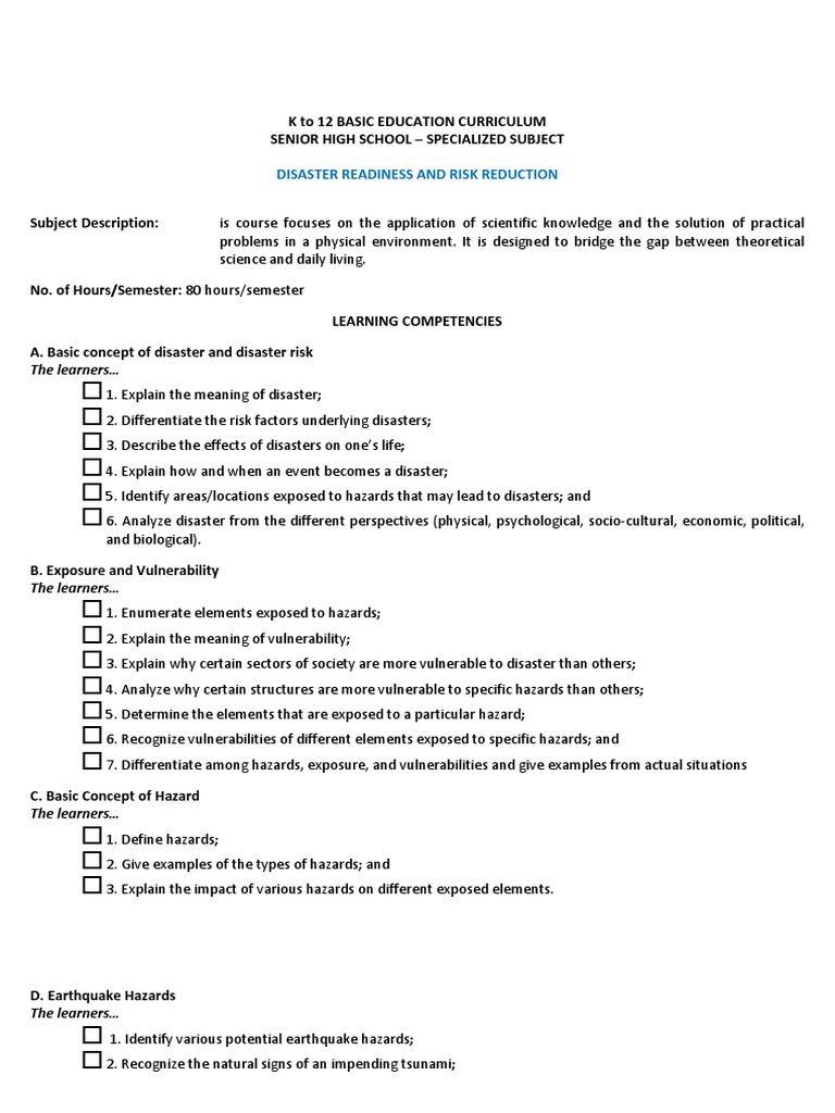 Preparing Students for Disaster: An Analysis of the Key Concepts and ...