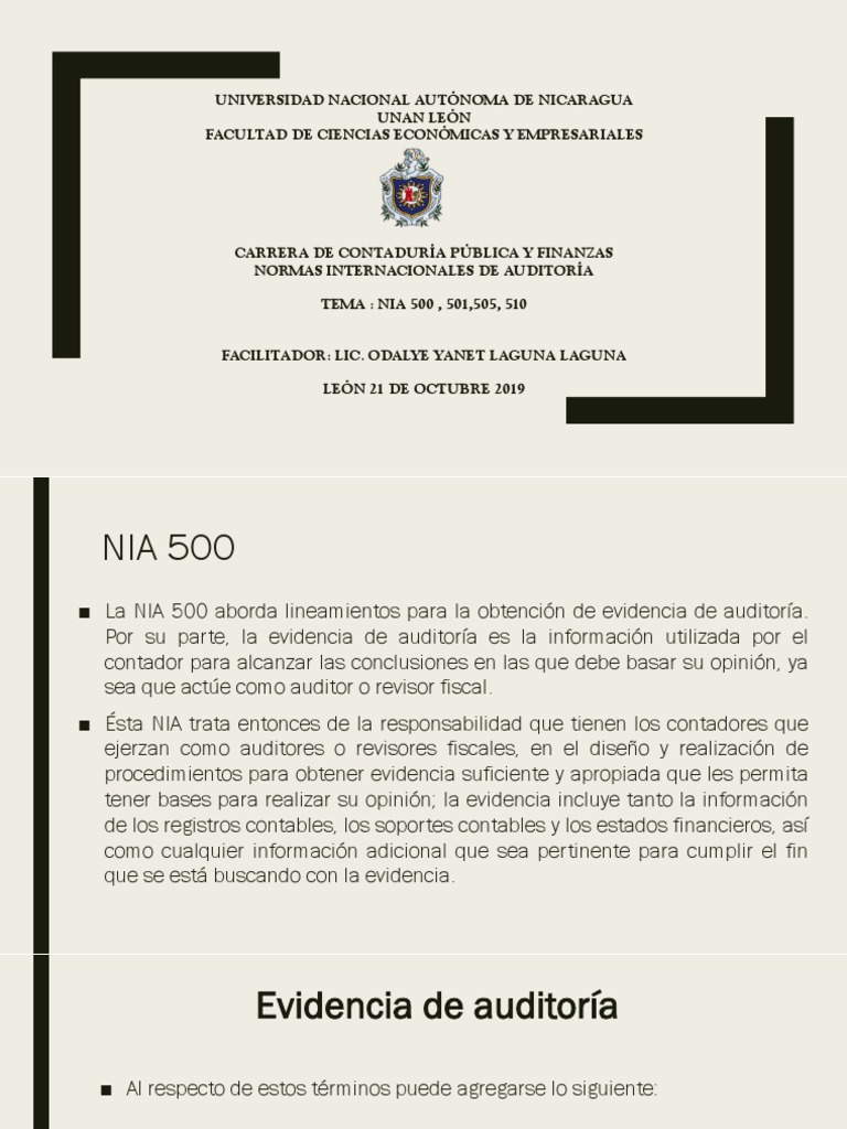 Nia 500 501 505 510 | PDF | Auditoría | Contralor
