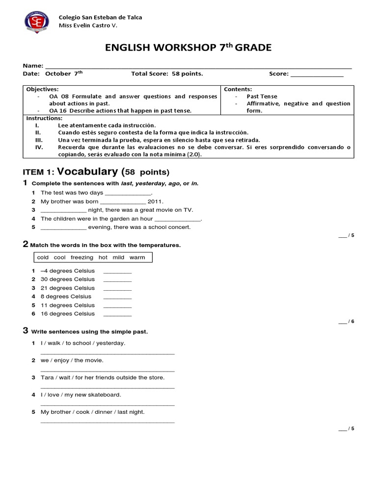 English Workshop 7 Grade: Vocabulary ( | PDF | Languages | Language ...