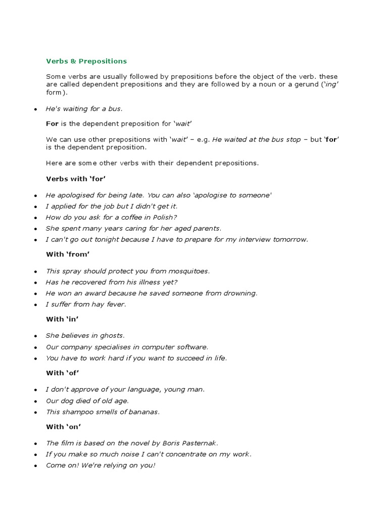 Verbs and Their Dependent Prepositions | PDF