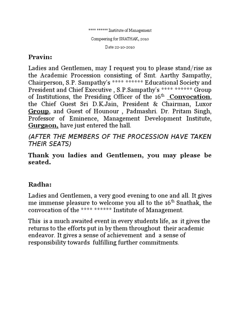 Anchoring Script For Convocation | PDF