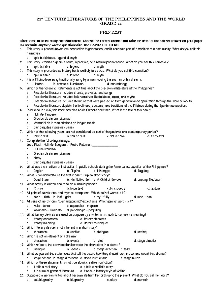 21 Century Literature of The Philippines and The World Grade 11 Pre ...