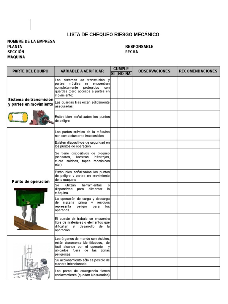Lista De Chequeo Riesgo Mecánico: Sistema de transmisión y partes en ...