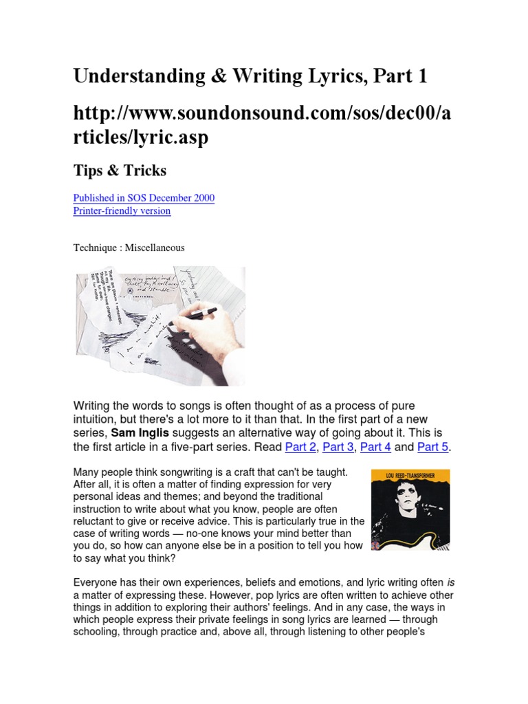 Understanding Music How To Write Lyrics | PDF | Narration | Narrative