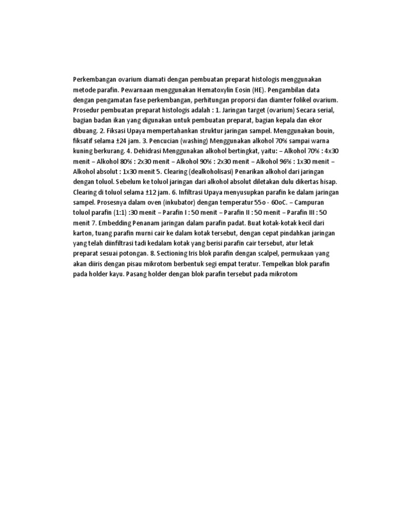 Perkembangan Ovarium Diamati Dengan Pembuatan Preparat Histologis ...
