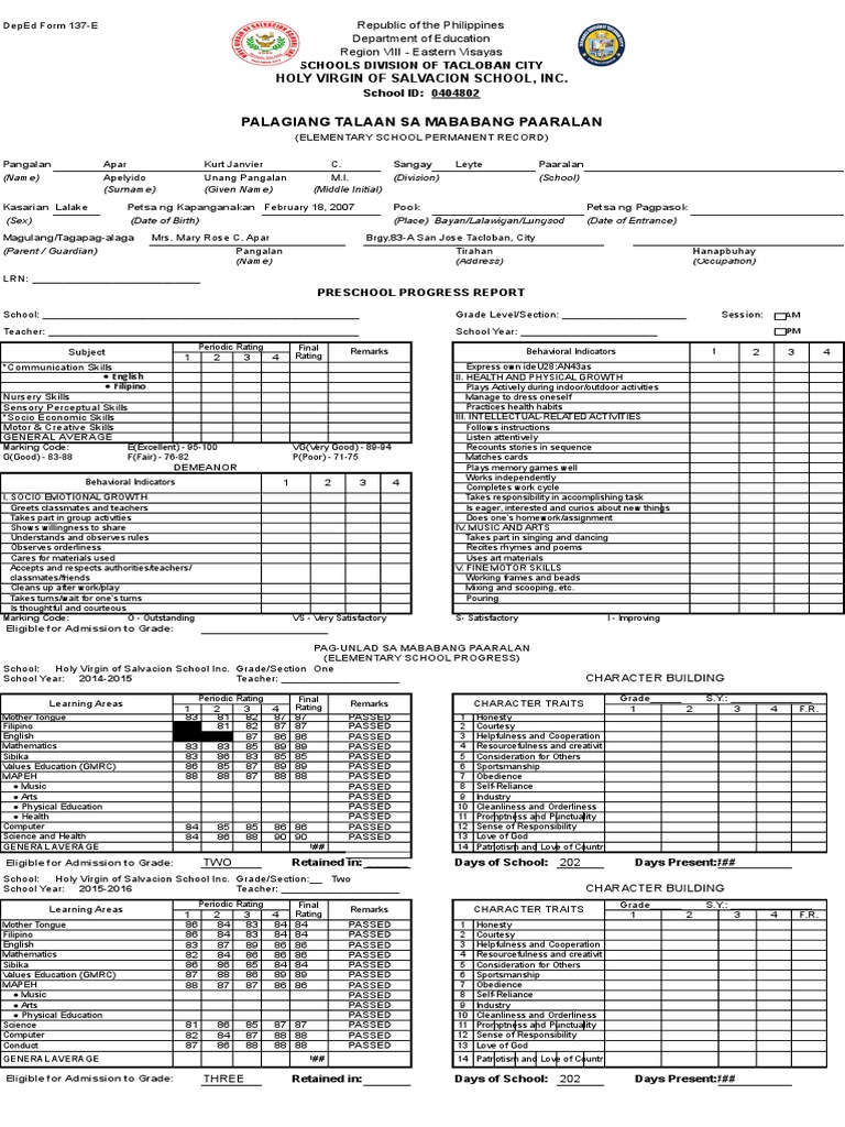 FORM 137 Apar | PDF | Behavior Modification | Psychological Concepts