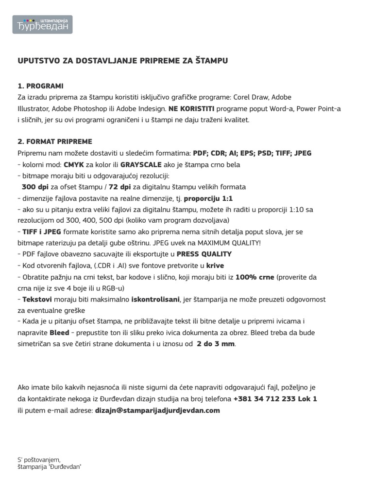 Uputstvo Za Dostavljanje Pripreme Za Štampu | PDF