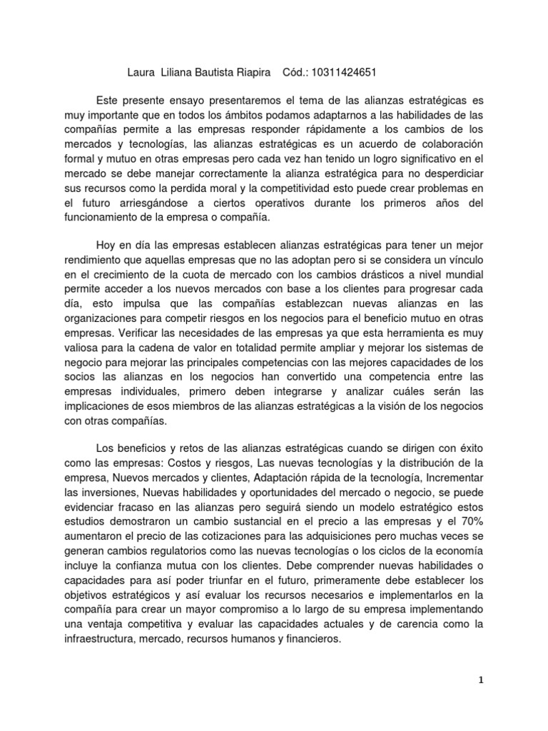 Ensayo Sobre Las Alianzas Estrategicas | PDF | Proyecto conjunto ...