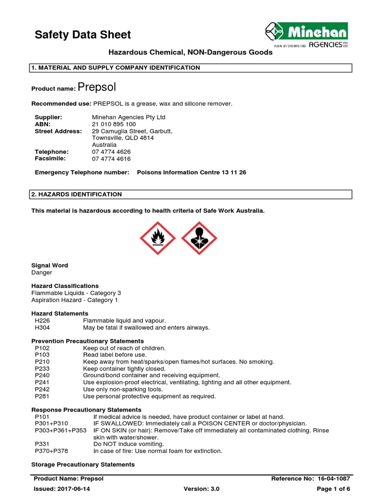Prepsol SDS | PDF | Dangerous Goods | Toxicity