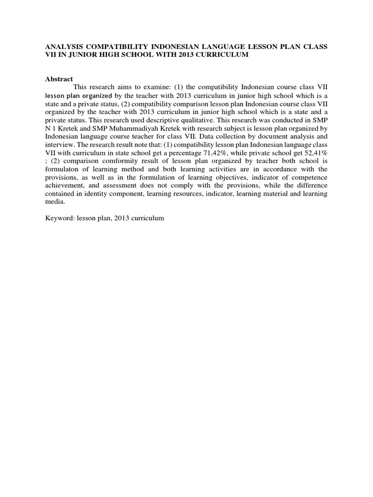Indonesian Lesson Plan Analysis 2013 Curriculum | PDF