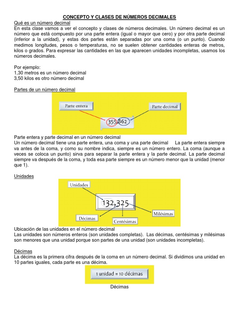Concepto y Clases de Números Decimales | PDF | División (Matemáticas ...