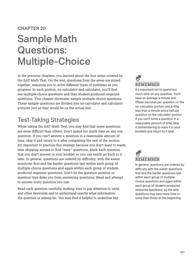 Pdf Official Sat Study Guide Sample Math Questions Multiple Choice